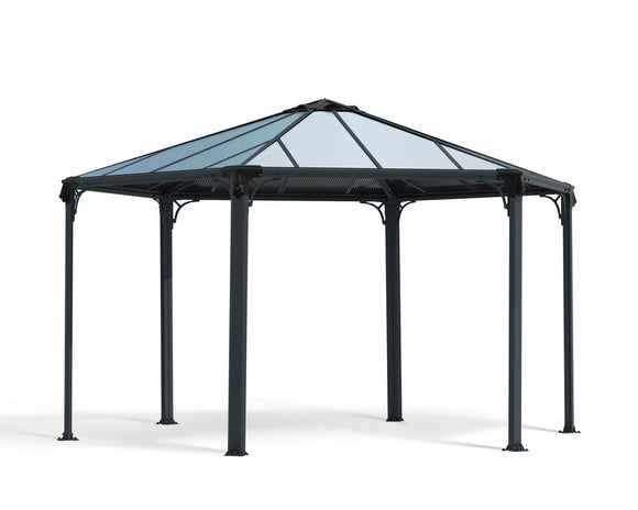 Monaco 3.9m x 4.5m (13m²) Garden Hexagonal Gazebo in Grey Aluminium ...